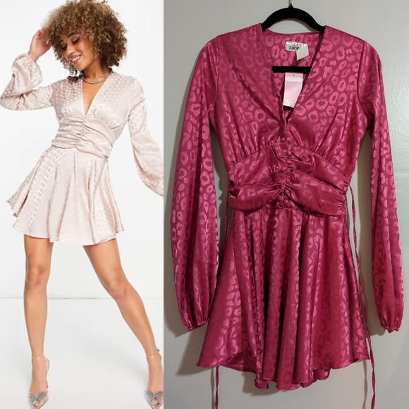 John Zack | Dresses | John Zack Satin Plunge Mini Skater Dress Pink ...